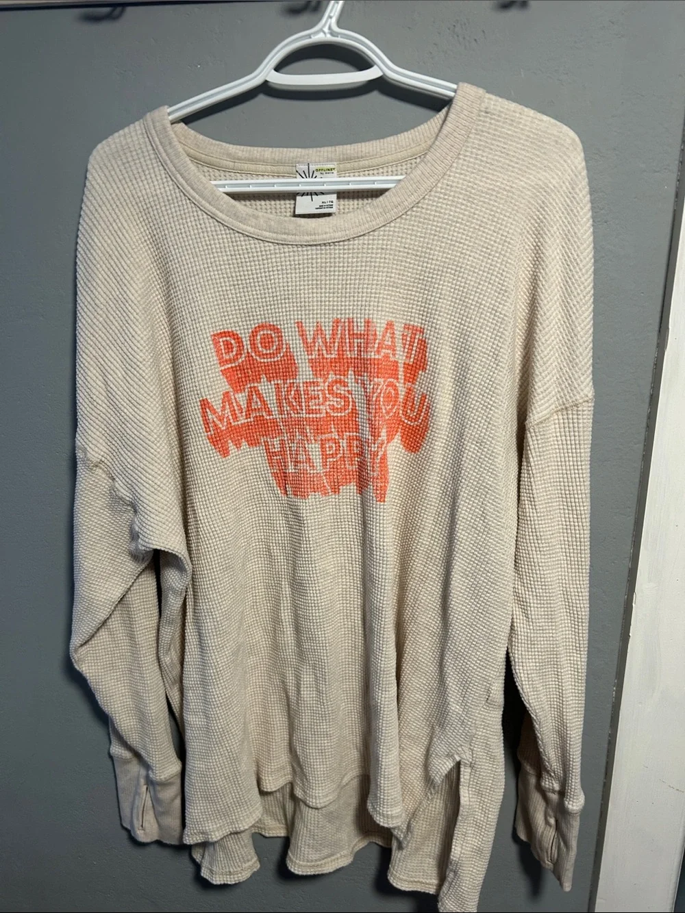 aerie | Tops | Aerie Cream Waffleknit Long Sleeve Top With Orange ...